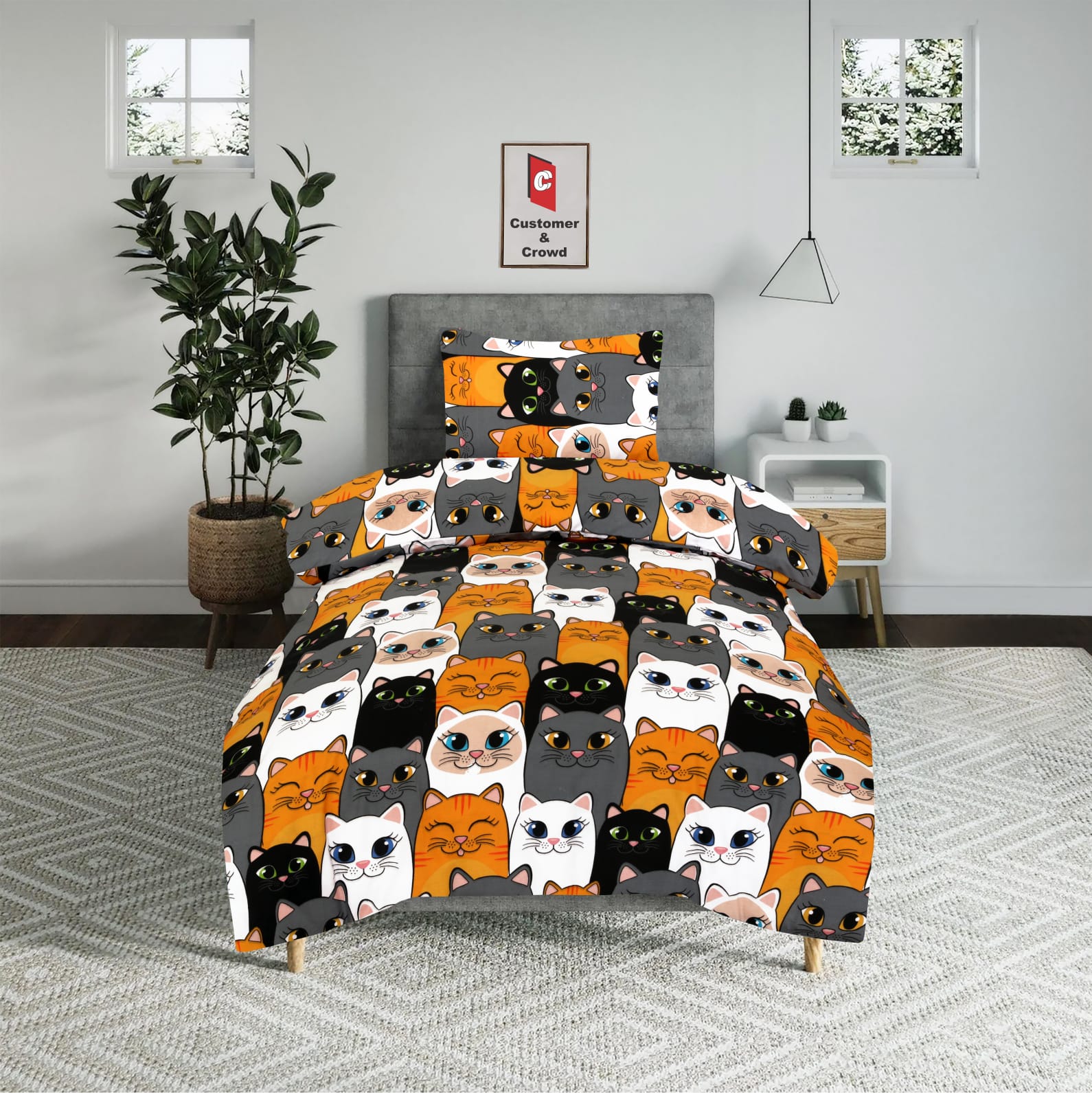 Cat Print Duvet Cover Set – 50% Cotton 50% Polycotton Bedding with ...